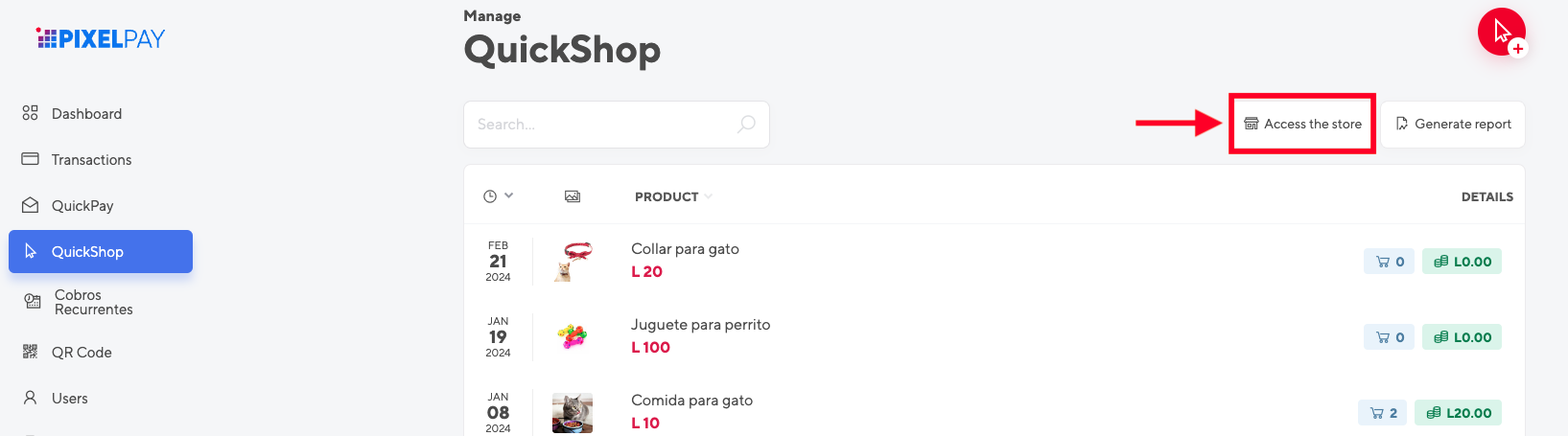 Access the Store – PixelPay